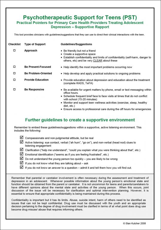 Psychotherapeutic Support for Teens (PST) - Mental Health Literacy