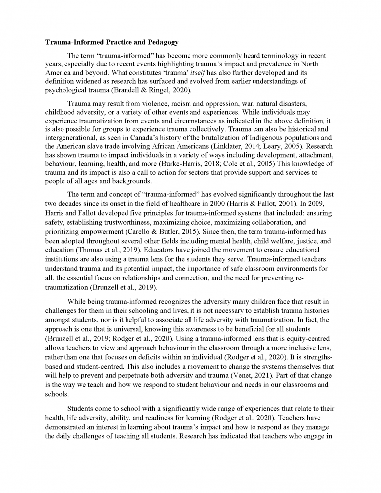 Trauma-Informed Practice and Pedagogy - Mental Health Literacy